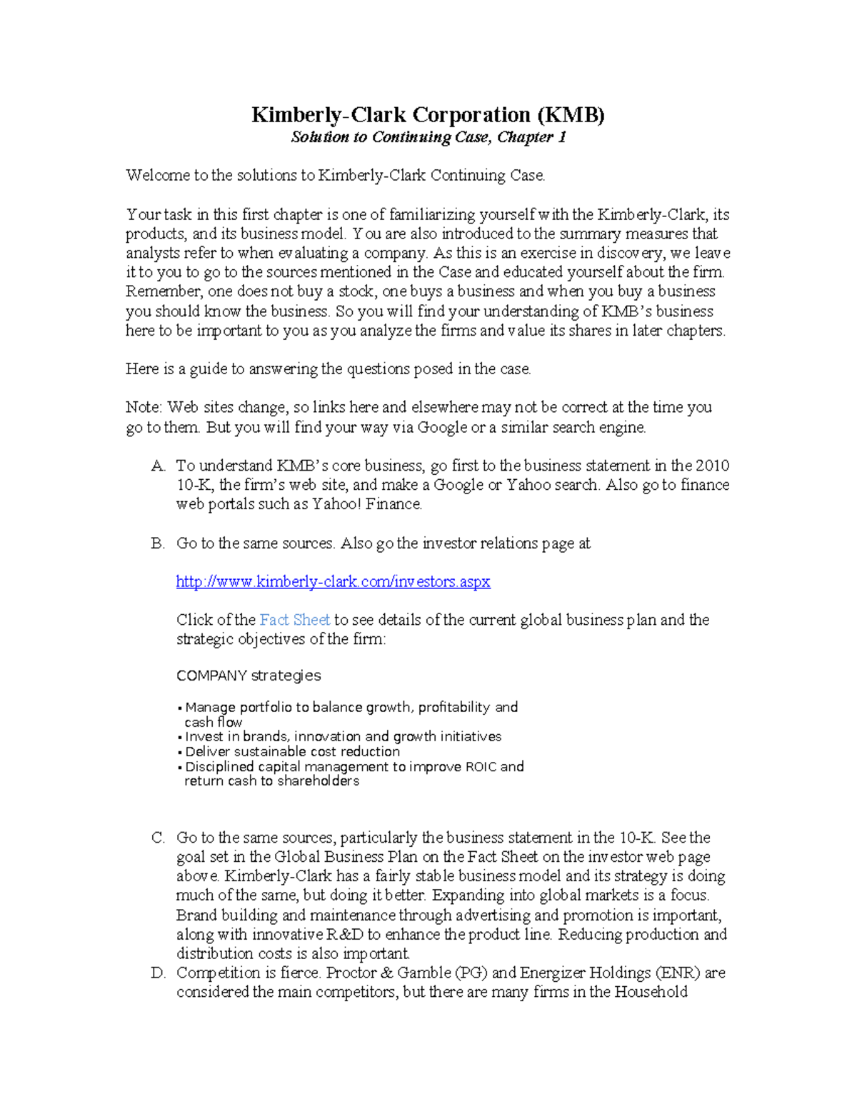 KMB Continuing Case Study Solution - Chapter 1 Overview - Studocu