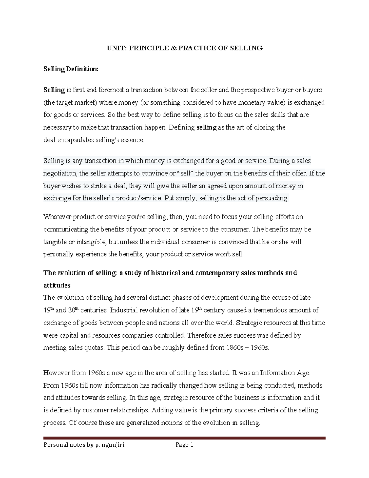 Principles and Practices of Selling: Comprehensive Study Notes ...