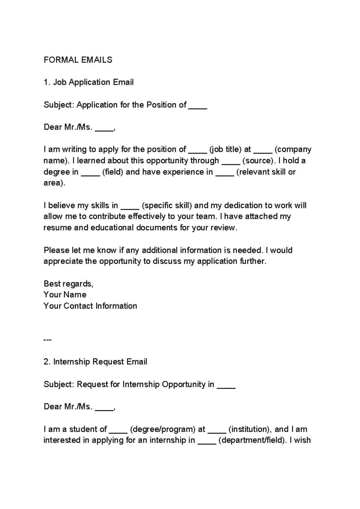 Emails General - VVV: Formal Email Templates for Various Situations ...