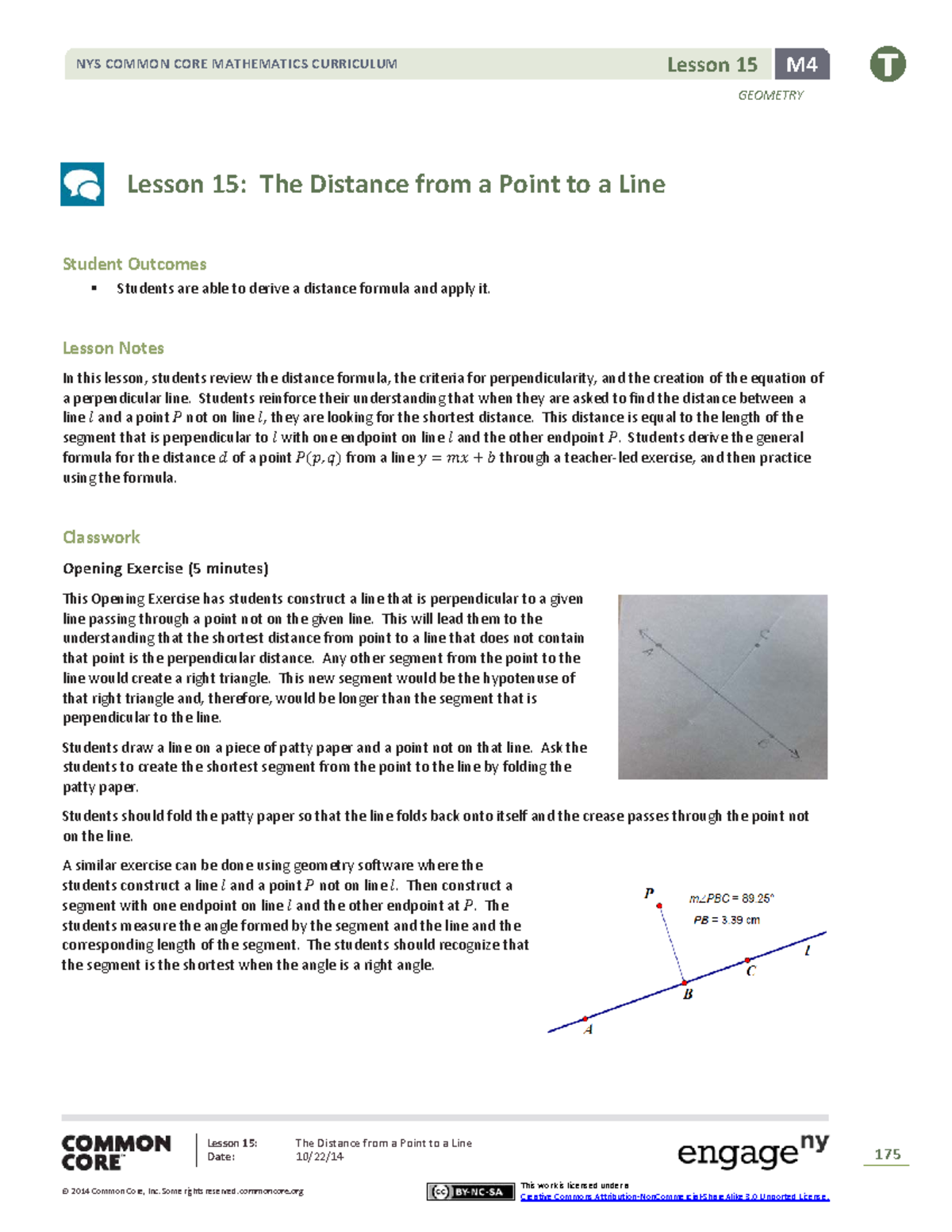 Lesson 15: The Distance from a Point to a Line - NYS COMMON CORE M4 ...