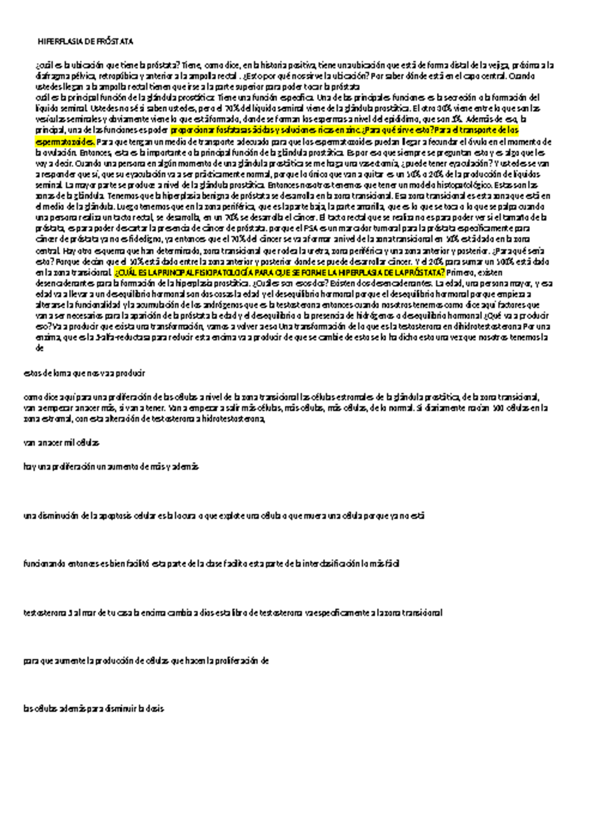 Hiperplasia Benigna de Próstata: Ubicación y Funciones Clave - Studocu