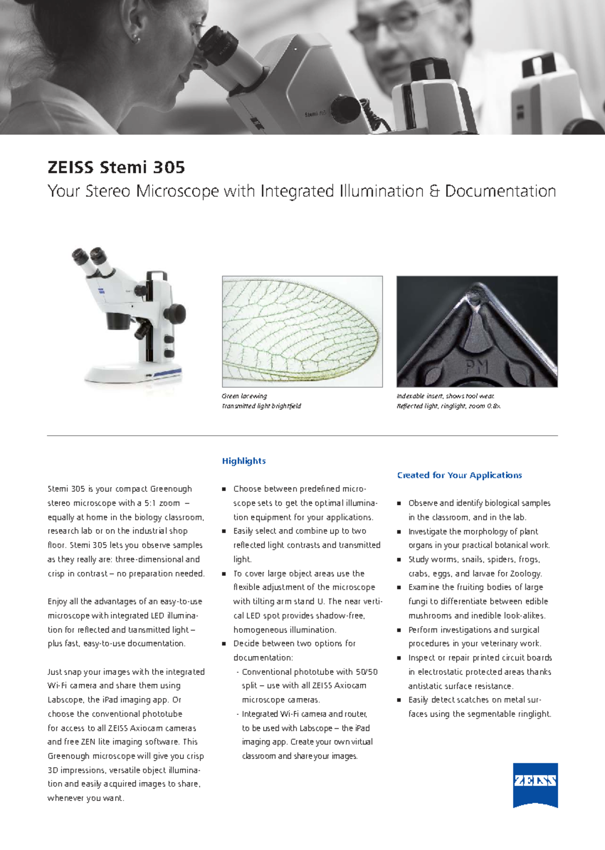 ZEISS Stemi 305 Stereo Microscope Documentation & Applications Guide ...