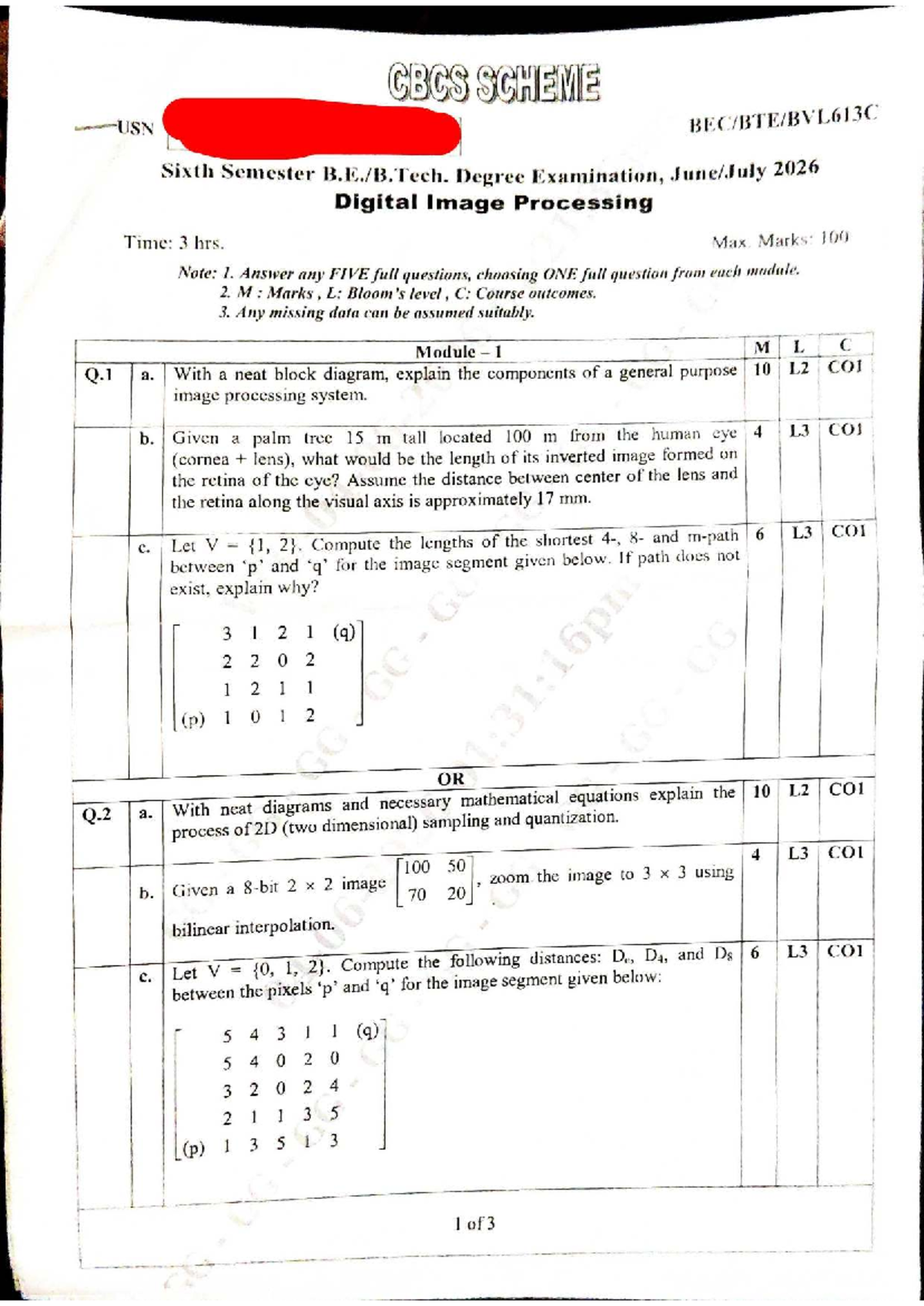 Digital Image Processing Exam Notes BEC613C - Sixth Semester 2026 - Studocu