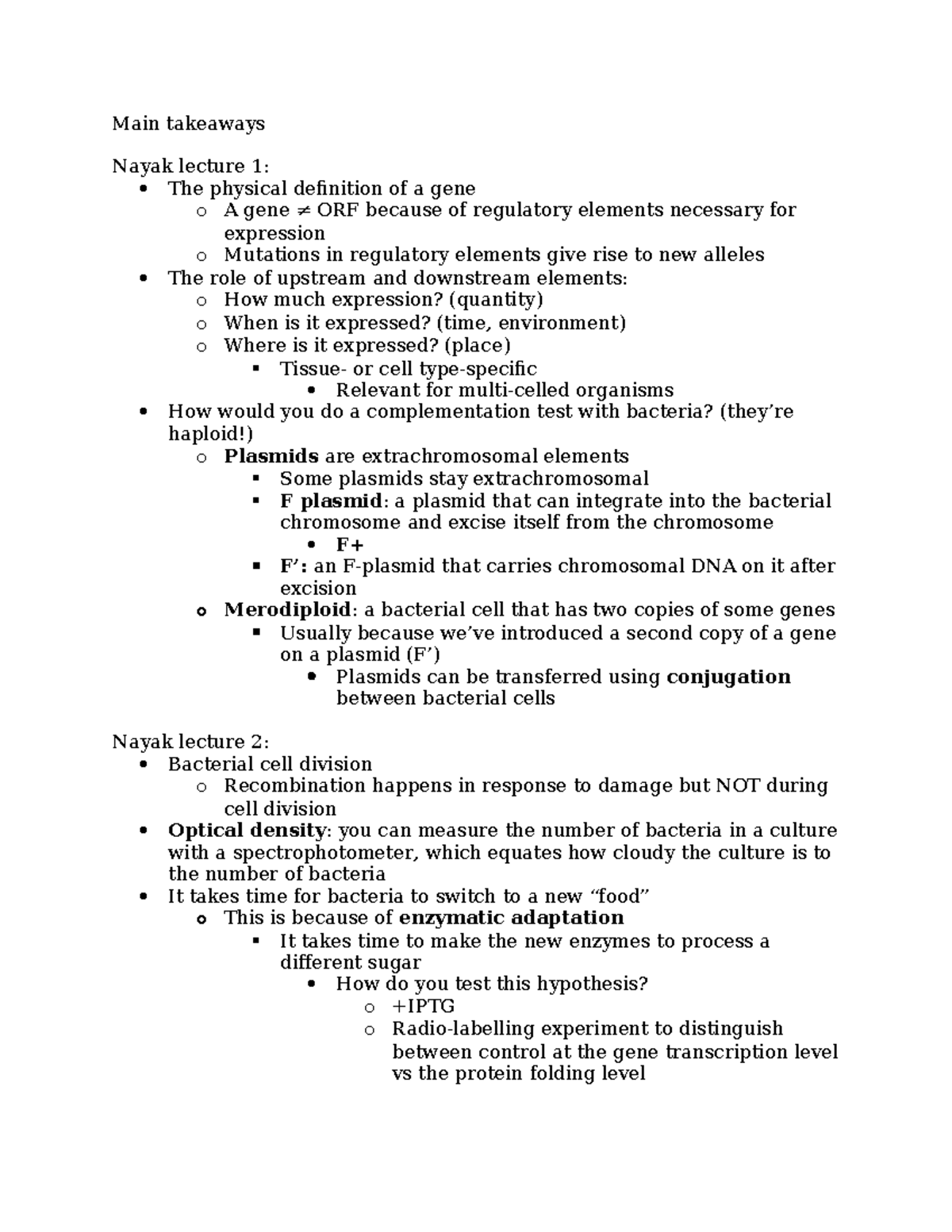 Nayak Lectures 1-4: Key Concepts in Gene Expression & Bacterial ...