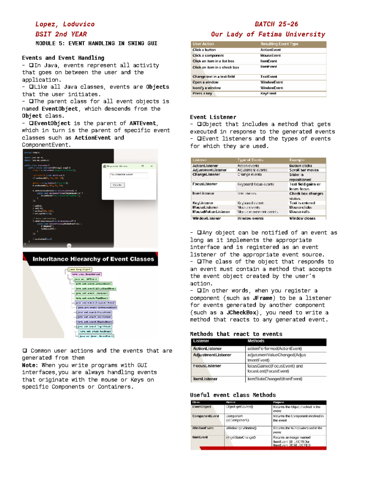Midterm OOPR: Event Handling in Swing GUI - Module 5 Notes - Studocu
