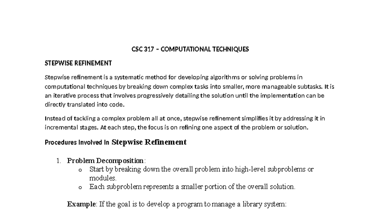 CSC 317 Computational Techniques: Stepwise Refinement & Debugging - Studocu