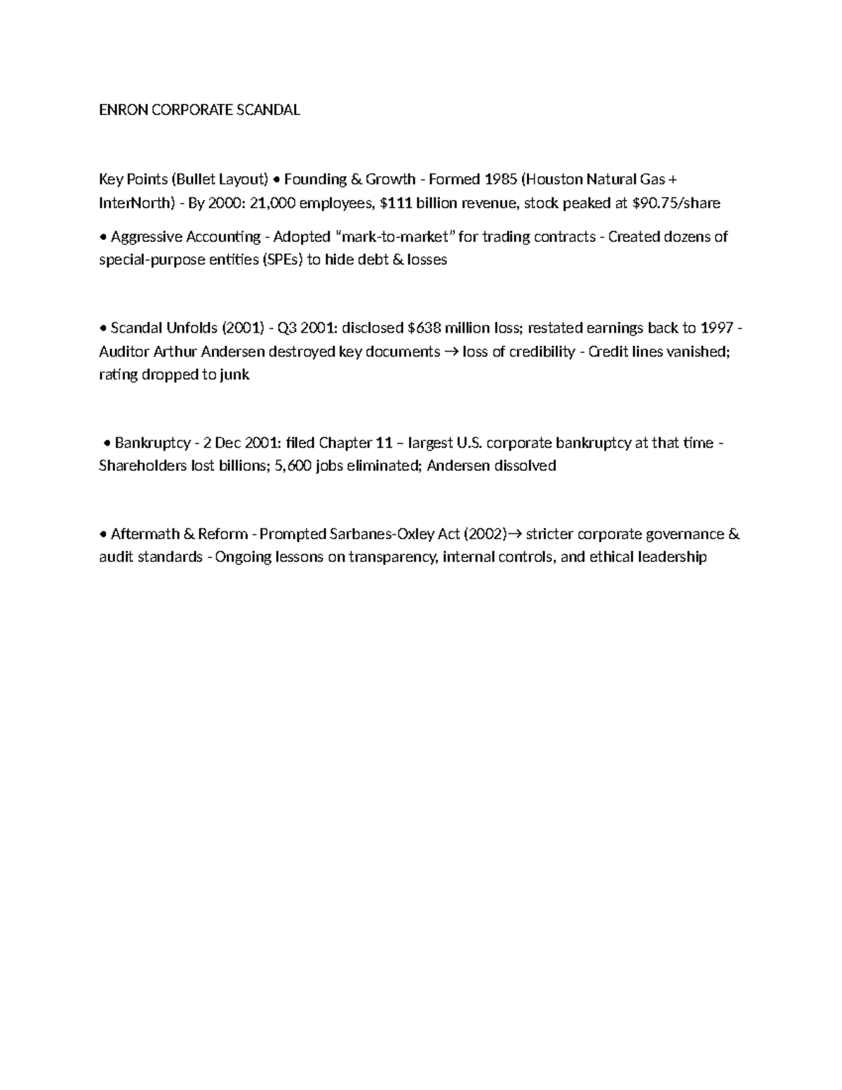 ENRON CORPORATE SCANDAL: Key Points & Lessons Learned - Studocu