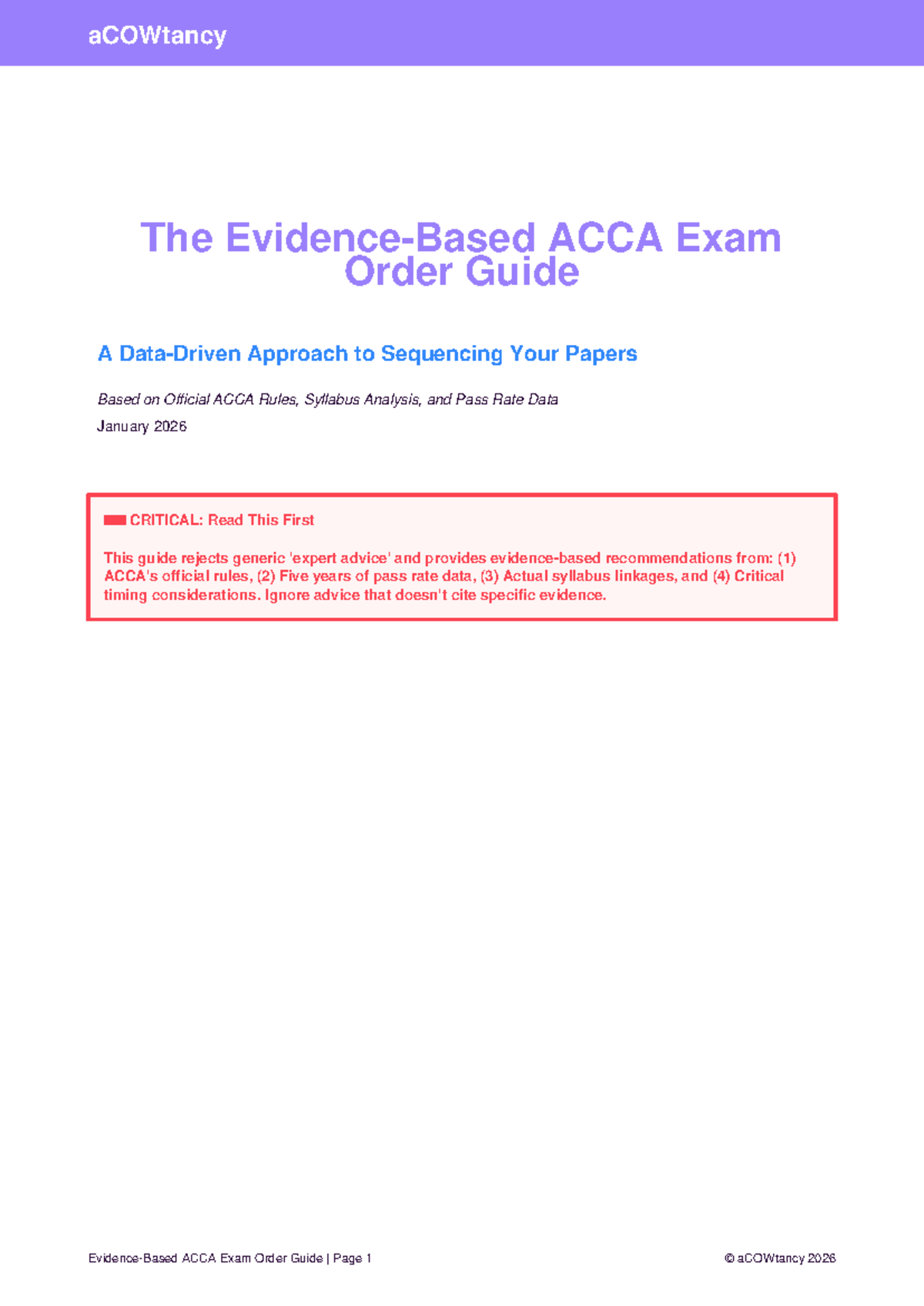 ACCA Exam Order Guide: Optimal Sequencing Strategies for Success - Studocu
