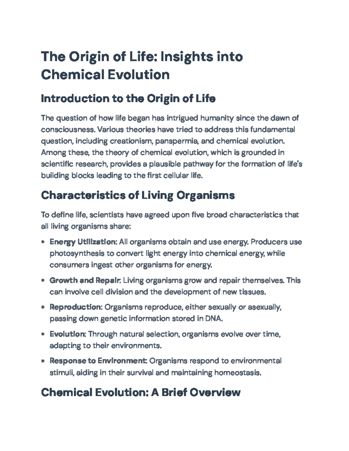 BIO101: Final Exam Study Notes on Chemical Evolution and Life Origins ...