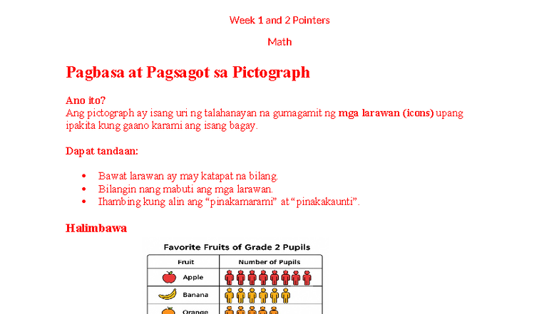 Math 101: Week 1 & 2 Pointers on Pictographs & Repeated Addition - Studocu