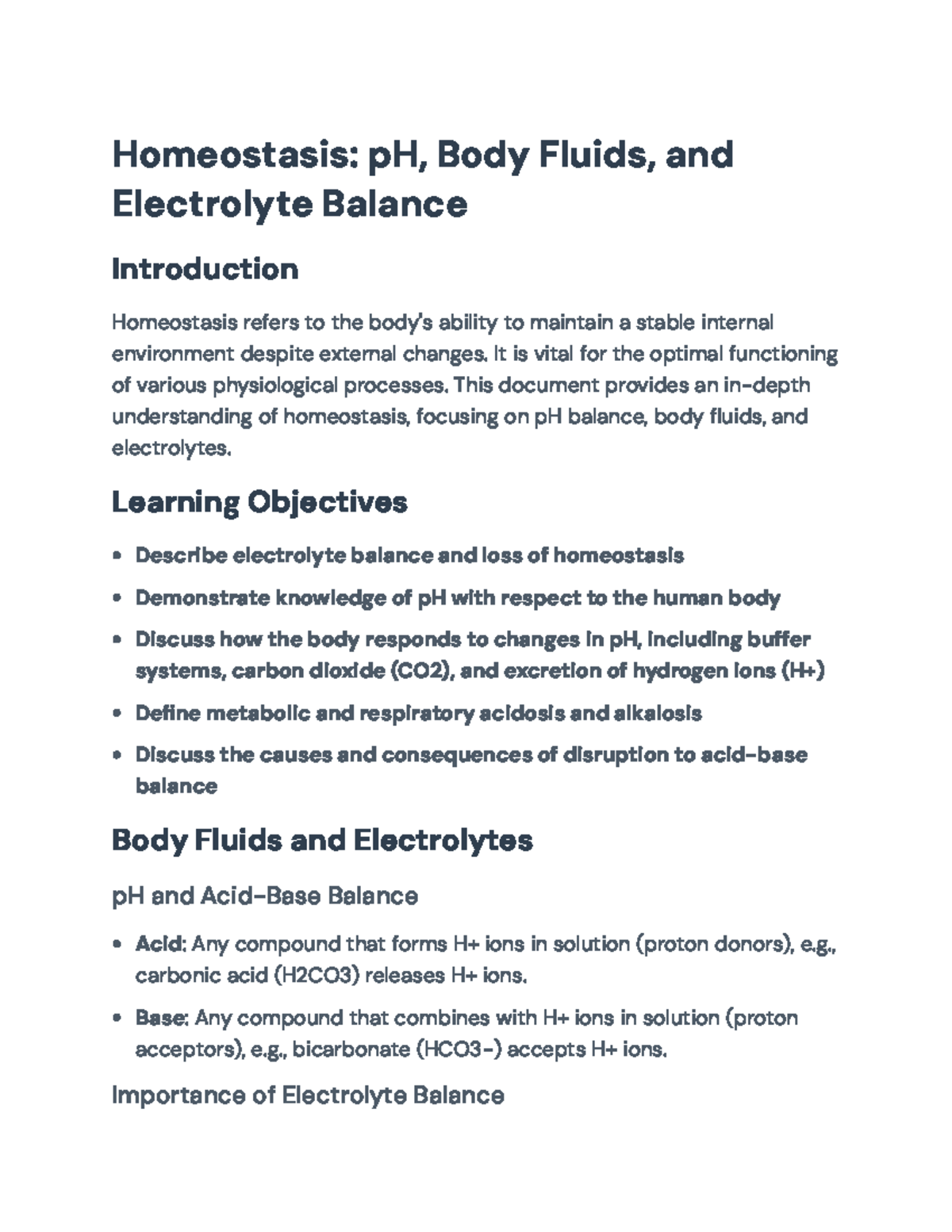 Homeostasis: Understanding pH, Body Fluids, and Electrolyte Balance ...