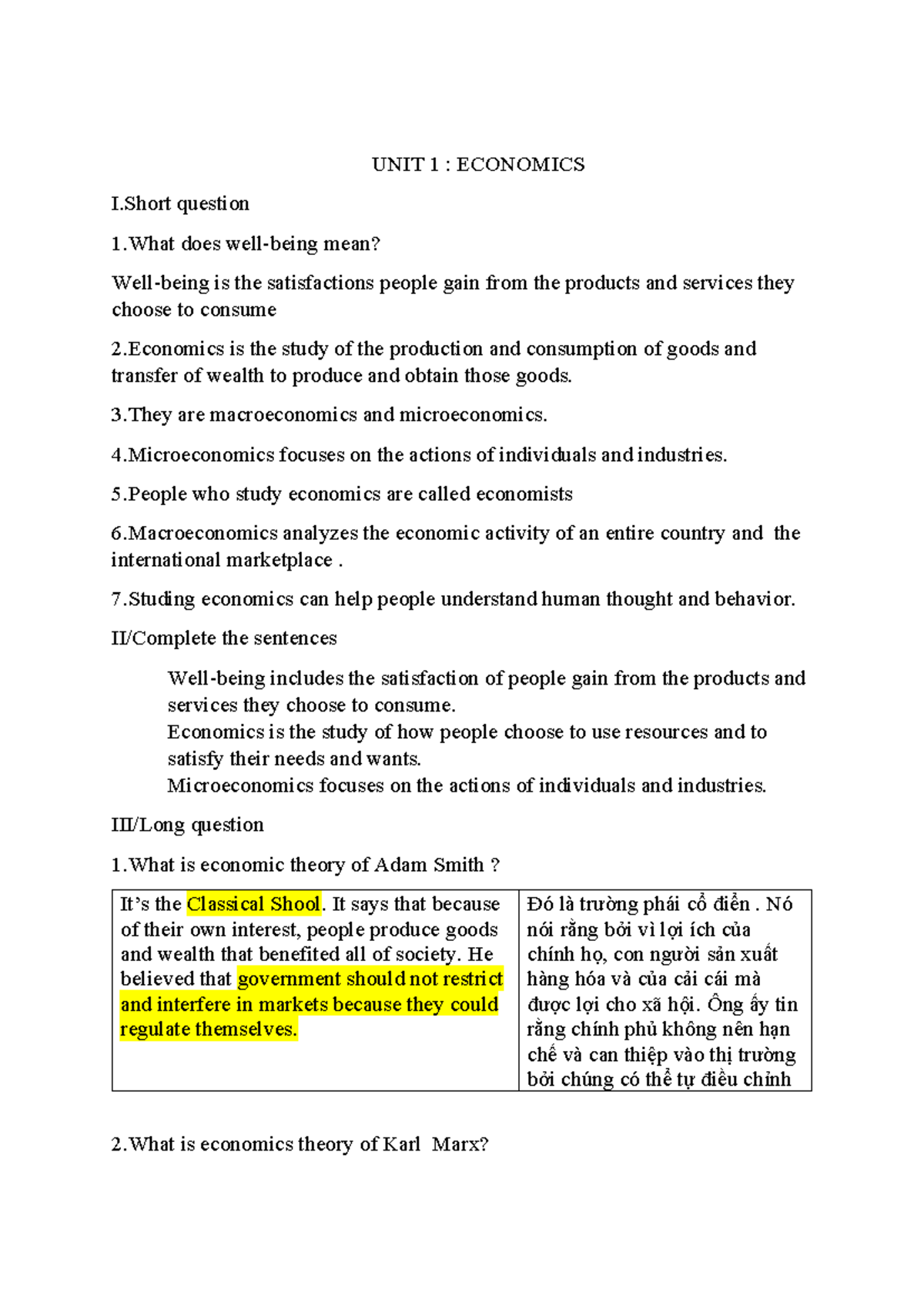ECON 101: Unit 1 - Introduction to Economics and Key Theories - Studocu