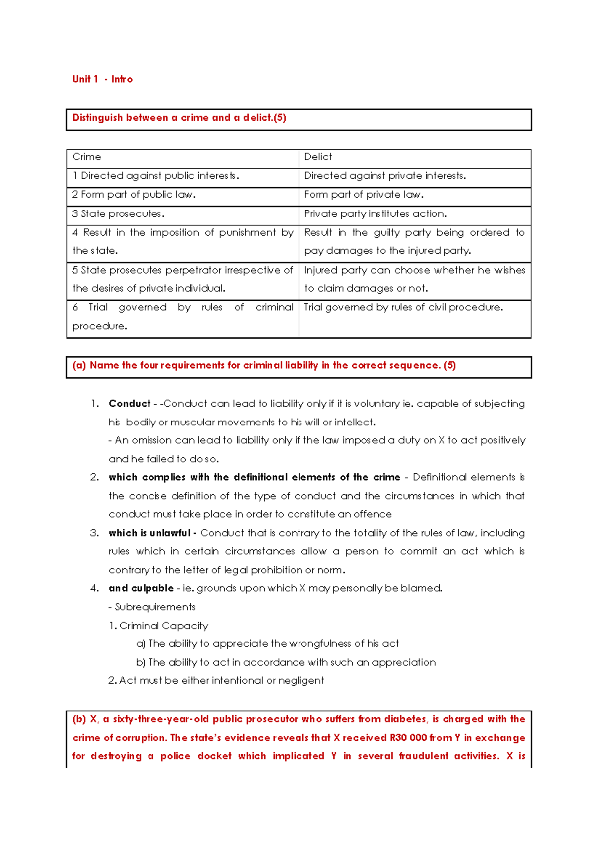 CRW- Notes-1 - NOTES - Unit 1 - Intro Distinguish between a crime and a ...
