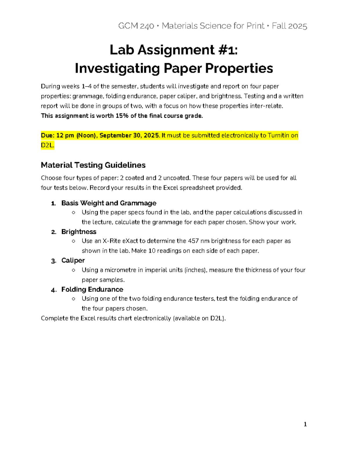 GCM 240 Lab Assignment #1: Investigating Paper Properties F25 - Studocu