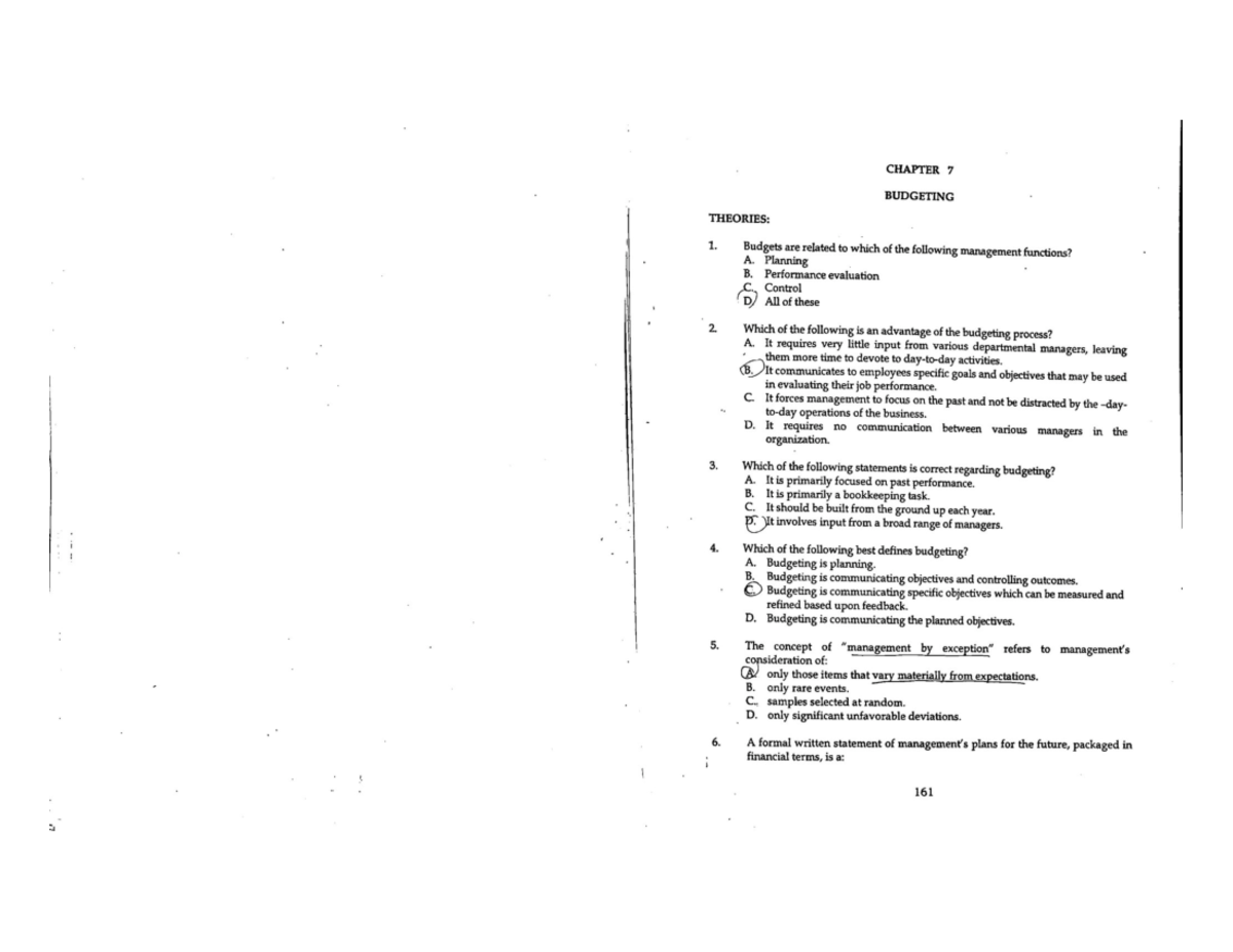 CH207 - Chapter 7: Budgeting Theories and Practices - Studocu
