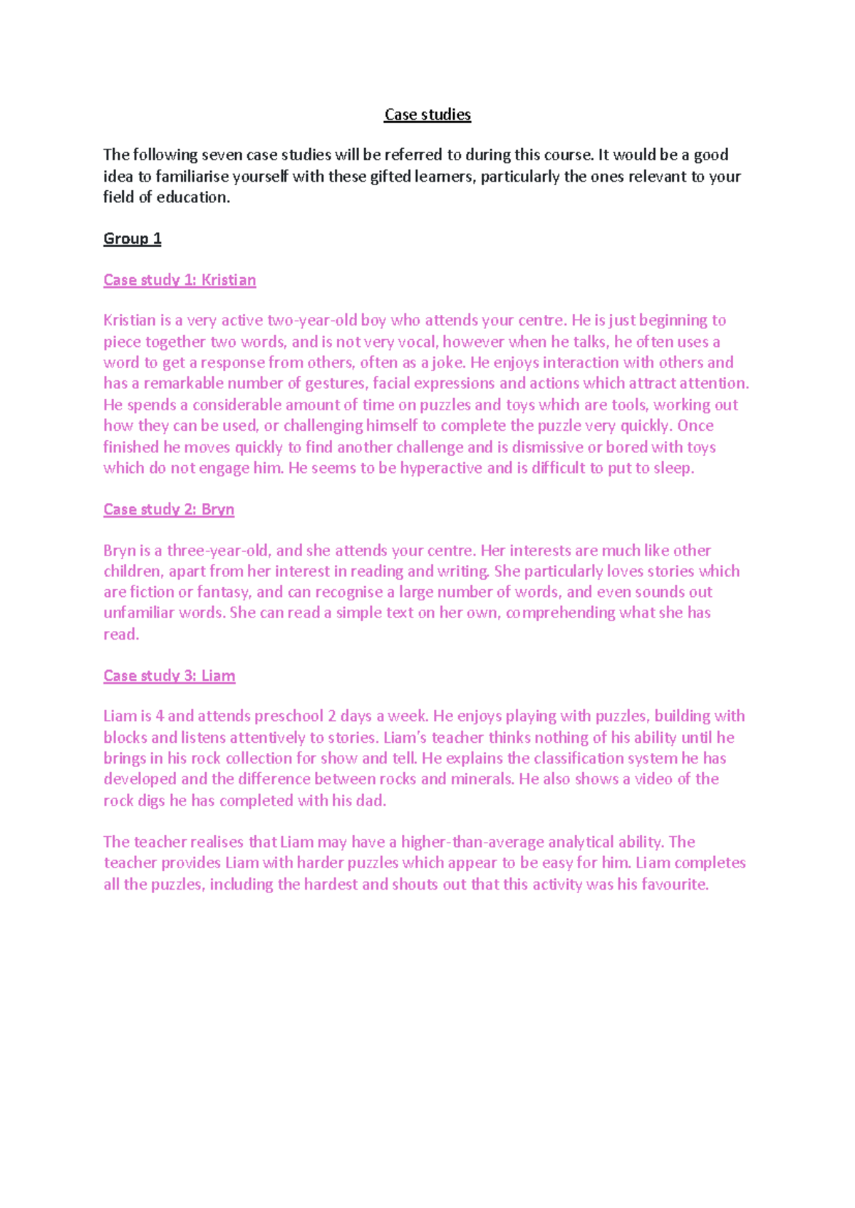 Case Studies of Gifted Learners (EDU 2024) - Studocu