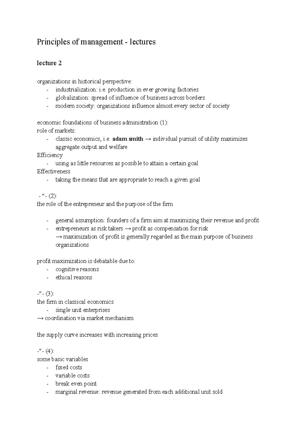 Principles of Management - Lecture Notes (PMA 101) - Studocu