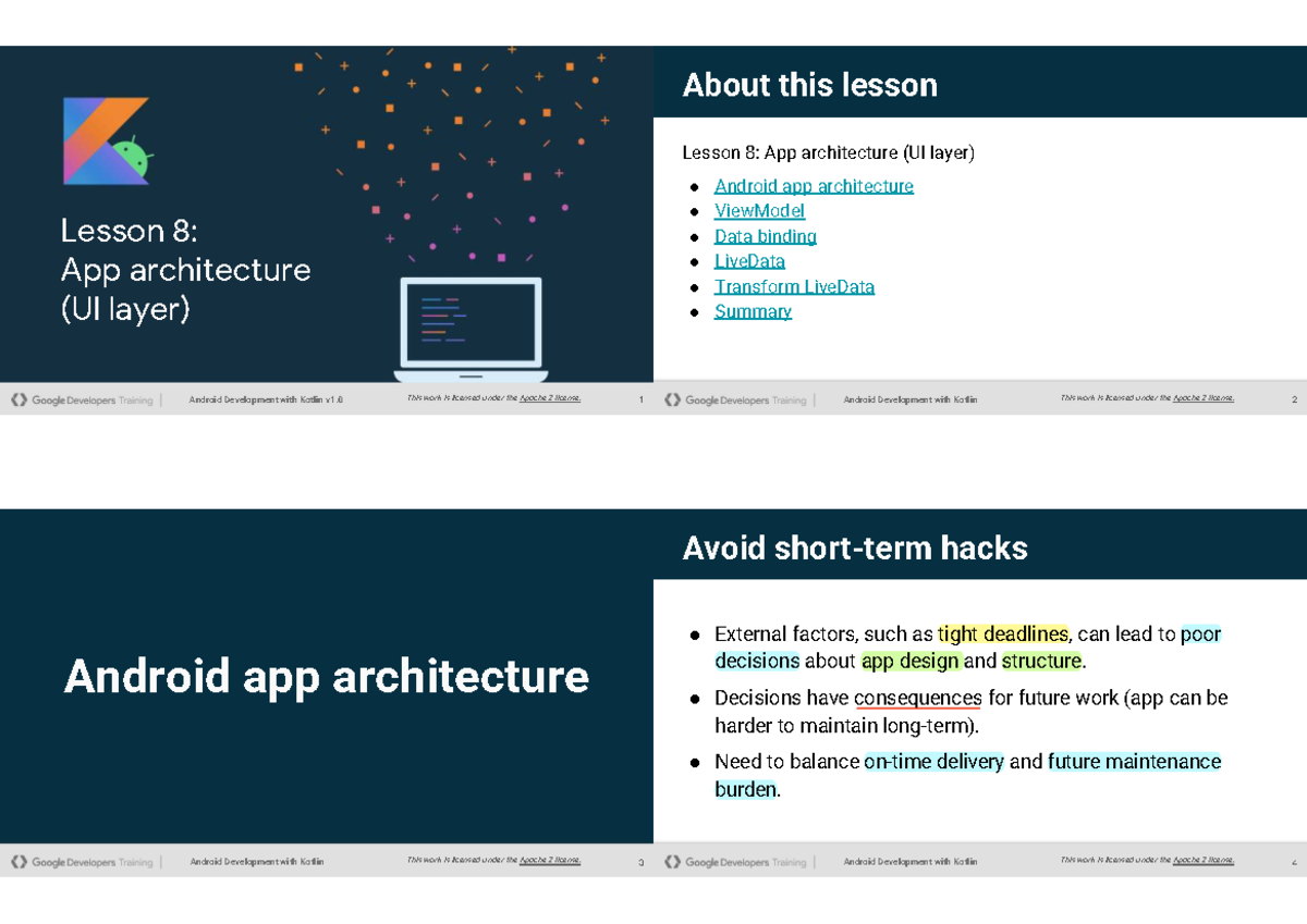 Lesson 8: App Architecture (UI Layer) - Android Dev with Kotlin - Studocu