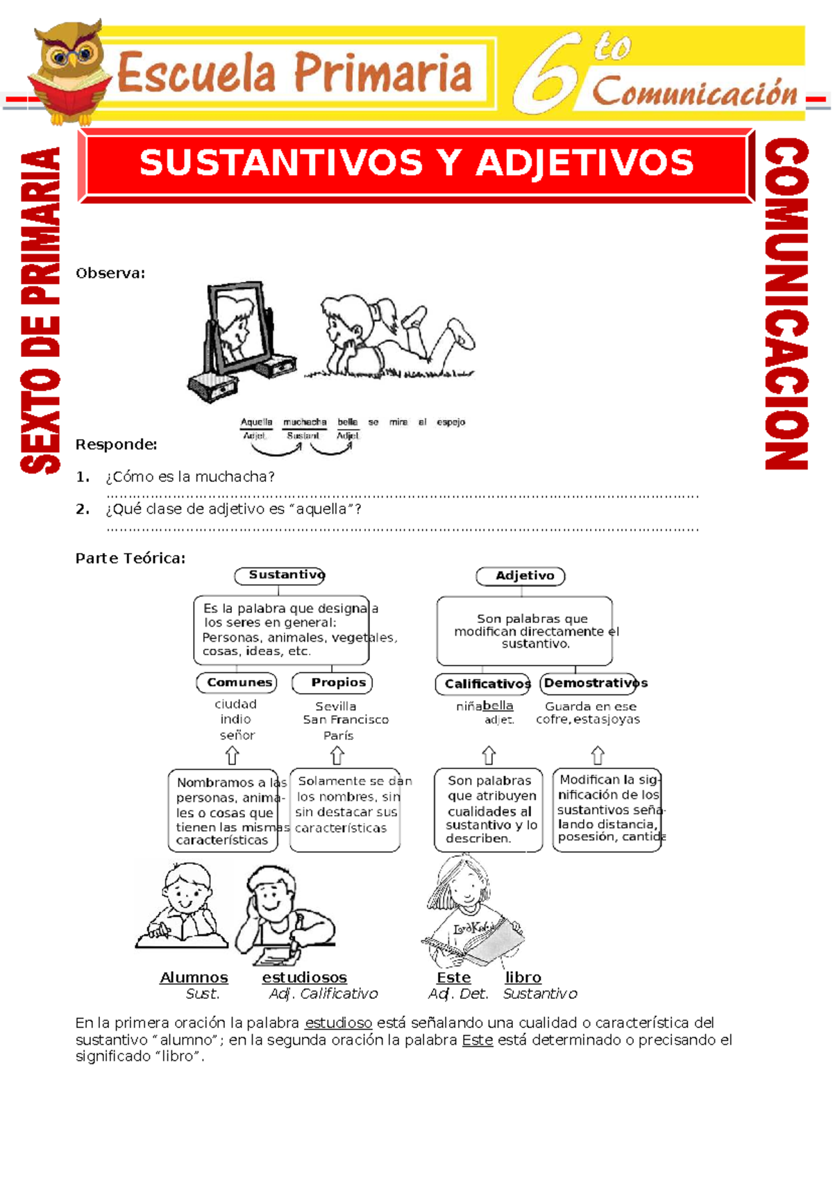 Reconociendo Sustantivos y Adjetivos - Sexto de Primaria - Studocu