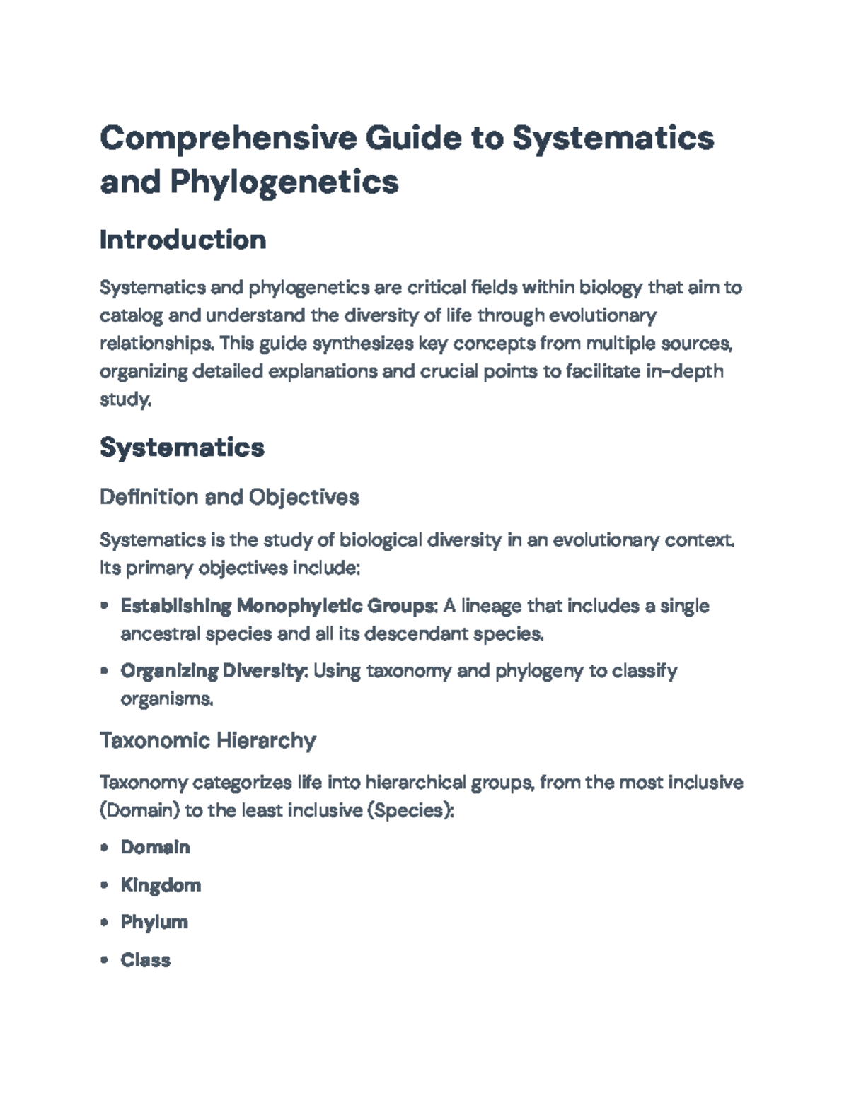 Systematics and Phylogenetics Guide (BIO101) - Comprehensive Overview ...