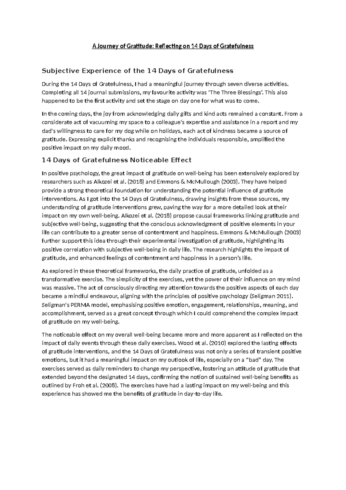 Assignment 1A - Positive Psychology - A Journey of Gratitude ...