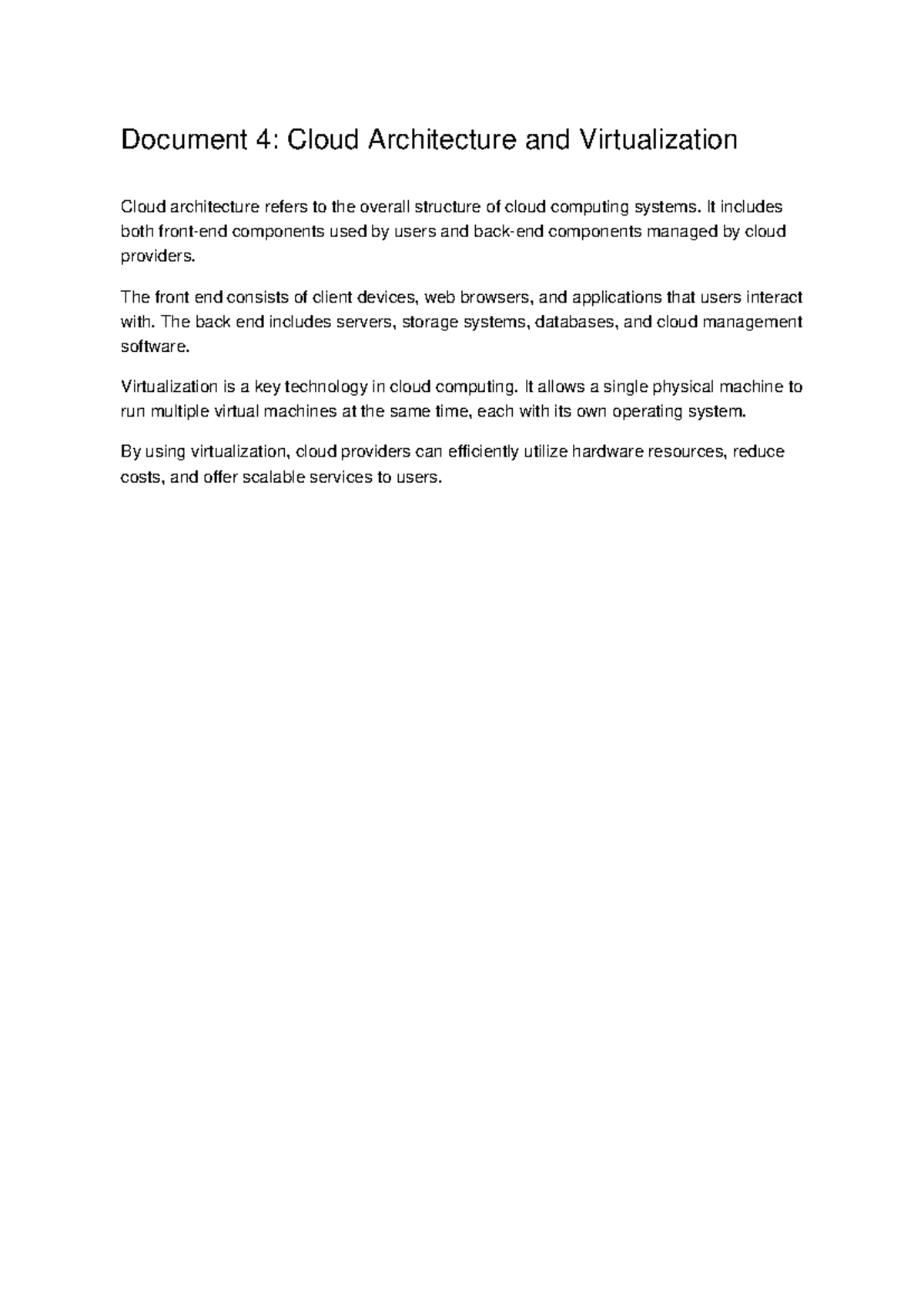 Cloud Computing (Document 4): Architecture & Virtualization Overview ...