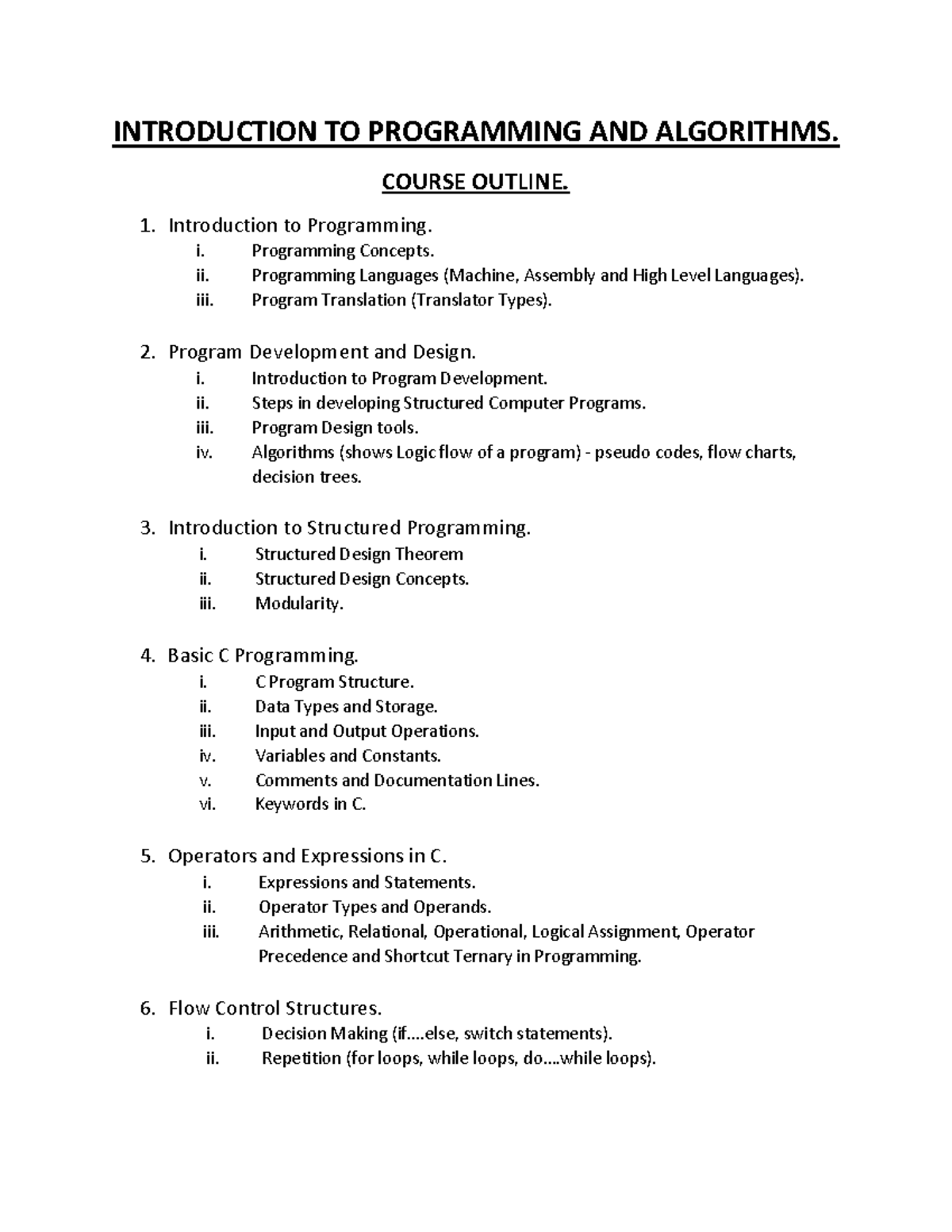 INTRO TO PROGRAMMING (CS101) COURSE OUTLINE - Studocu