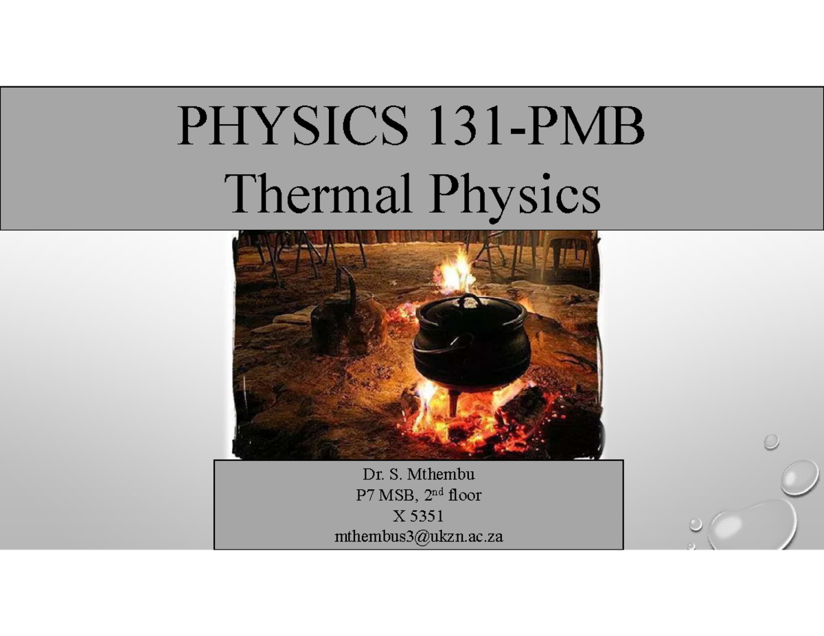Thermal Physics Lecture Notes - PHYSICS P7 MSB - Studocu
