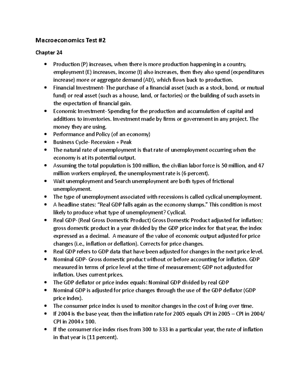Macroeconomics Test#2 study guide - Macroeconomics Test Chapter 24 ...