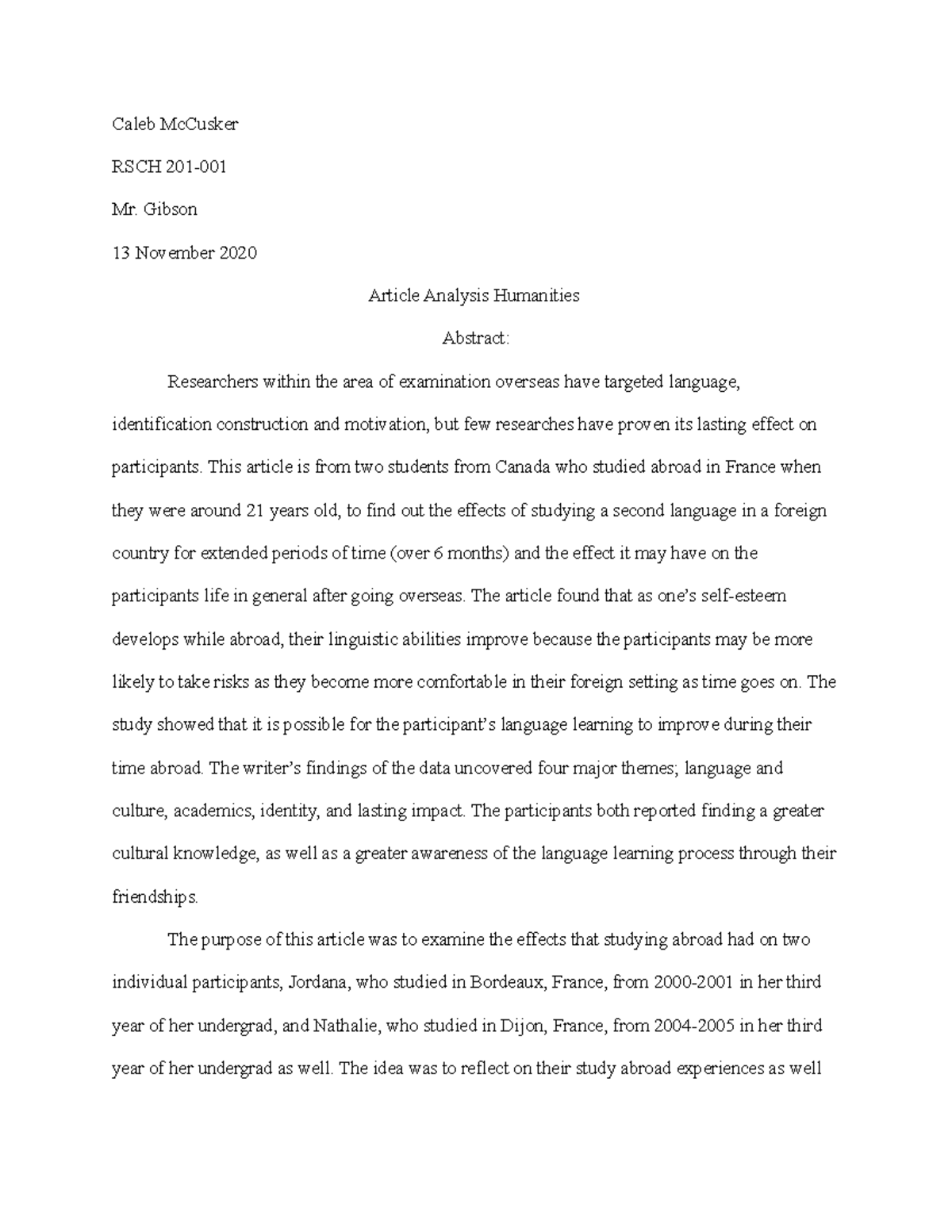 Article Analysis Humanities - Caleb McCusker RSCH Mr. Gibson 13 ...