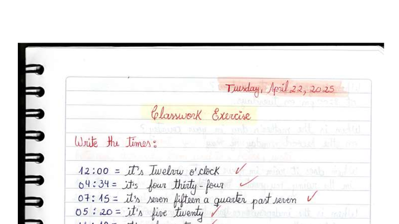 Classwork Exercises on Time, Ordinal Numbers, and Daily Routines - Studocu