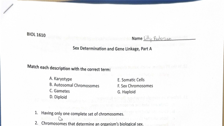 BIOL 1610 Final Exam Review: Sex Determination & Gene Linkage - Studocu