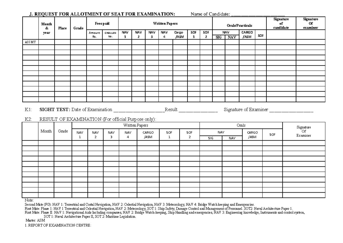 J Form - Request for Seat Allotment for Exam (NAV/SOF) - Studocu