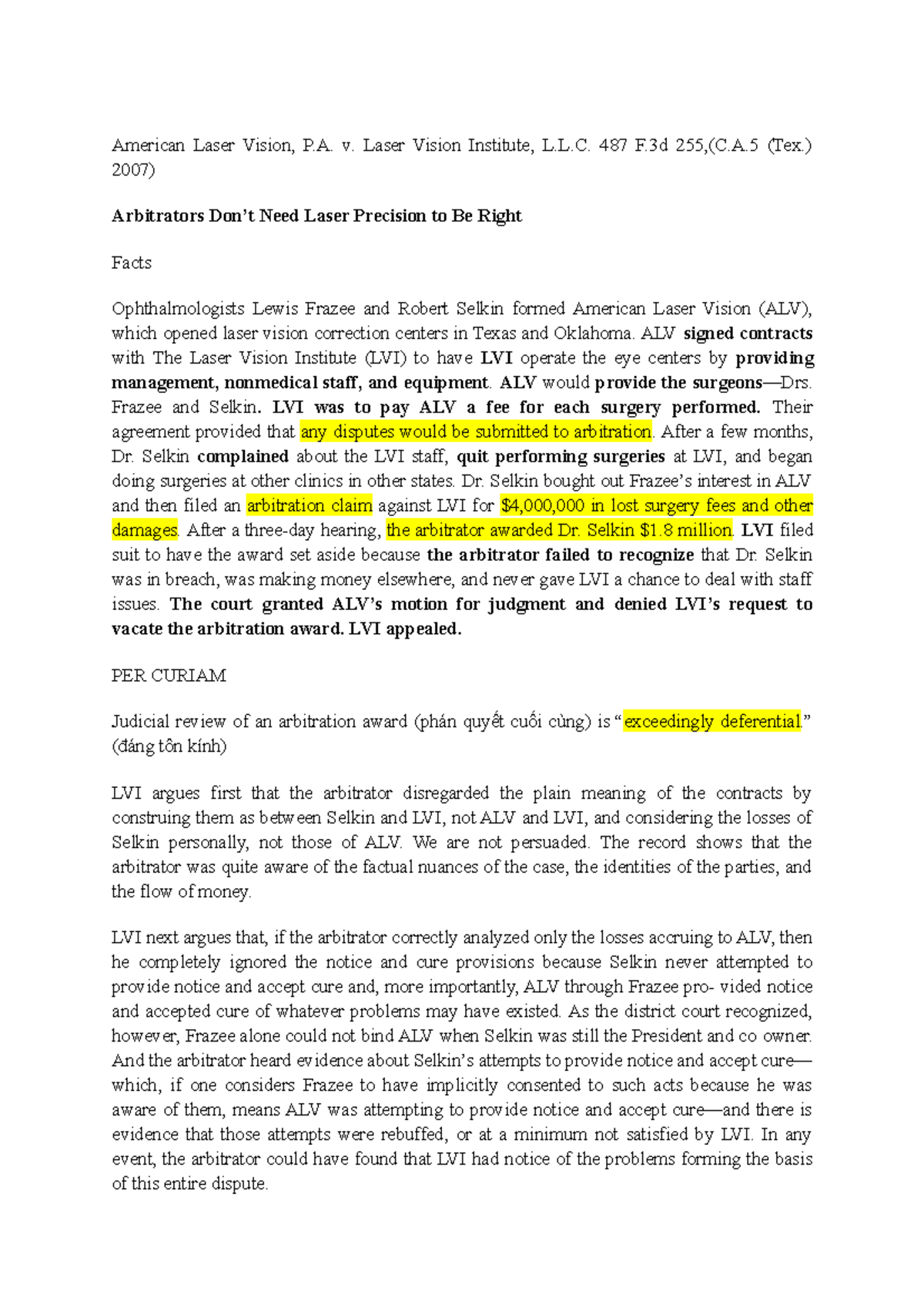 Case 2 - Case study - American Laser Vision, P. v. Laser Vision ...