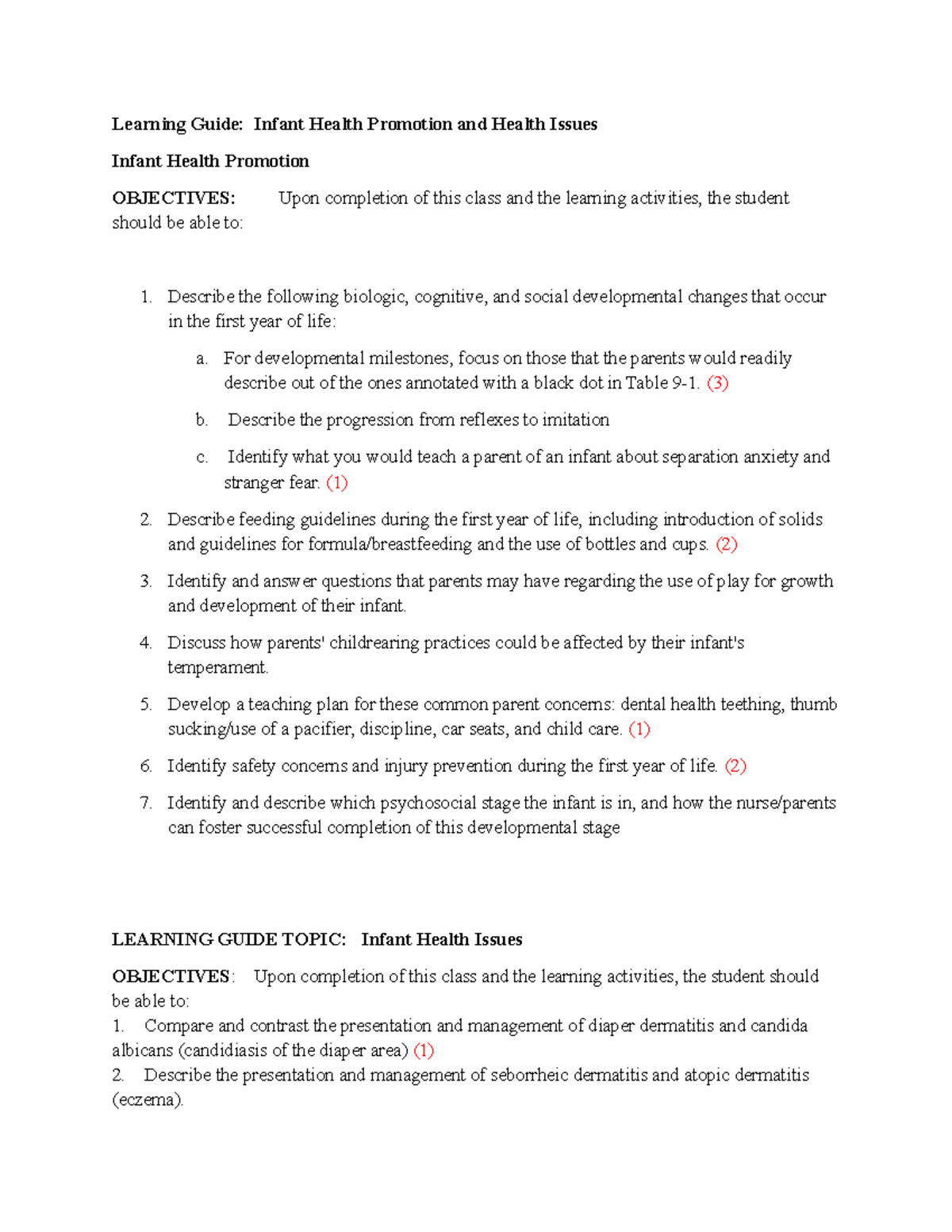 Infant Health Promotion & Issues: Learning Guide (NURS 101) - Studocu