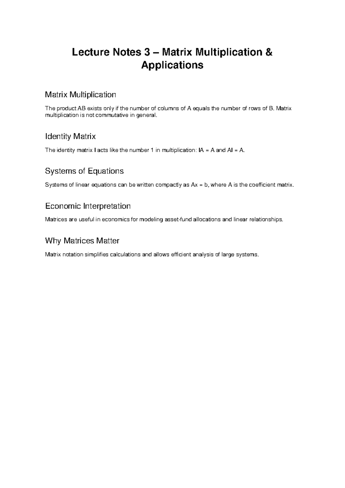 Lecture Notes 3 – Matrix Multiplication & Applications - Lecture Notes ...