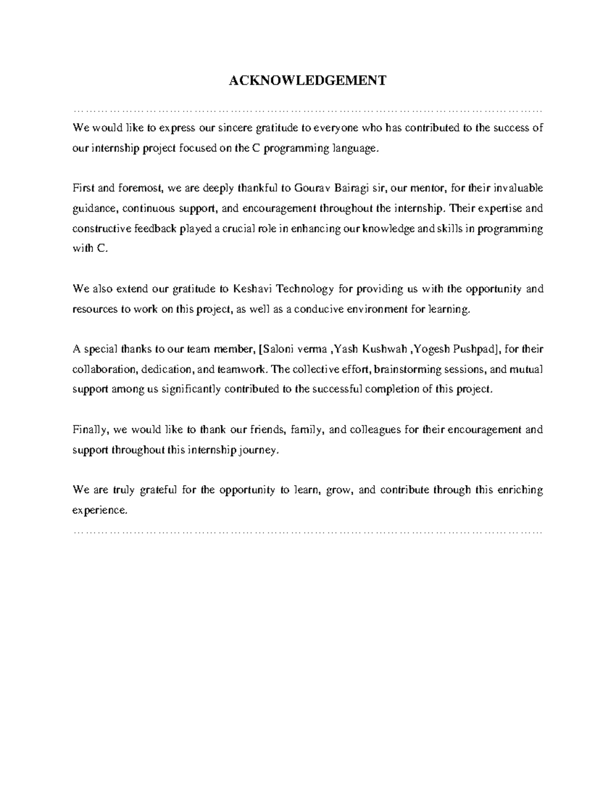 4 Acknowledgement page - ACKNOWLEDGEMENT - Studocu