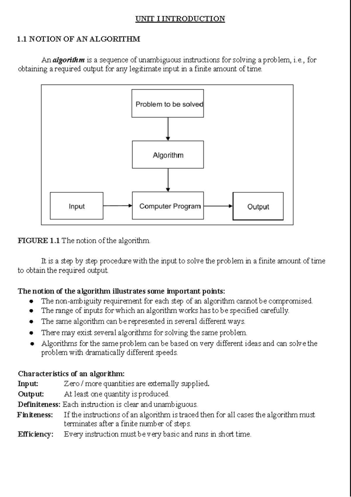 Unit 1 notes DAA - UNIT I INTRODUCTION 1 NOTION OF AN ALGORITHM An ...
