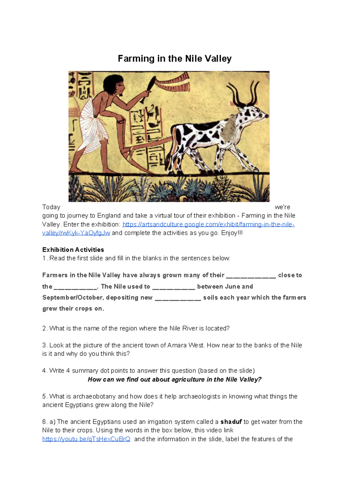 Farming in the Nile Valley: Virtual Exhibition Activities Guide - Studocu
