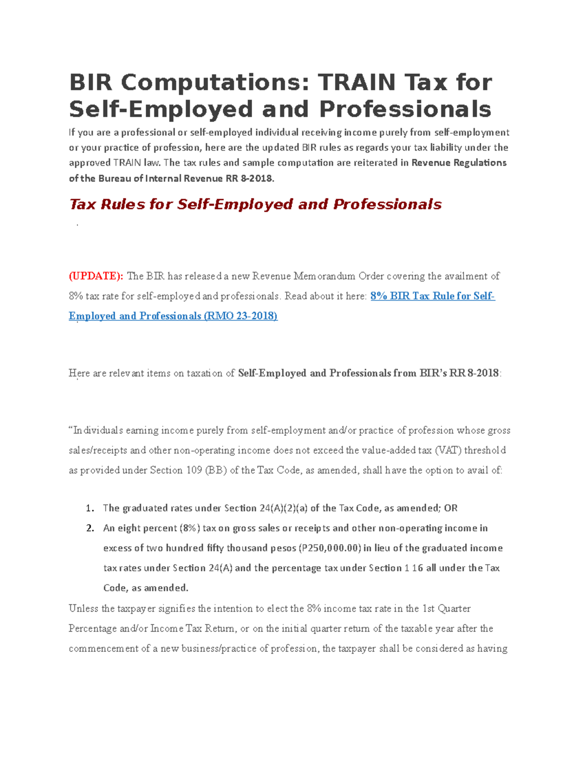BIR Computations - train law - BIR Computations: TRAIN Tax for Self ...