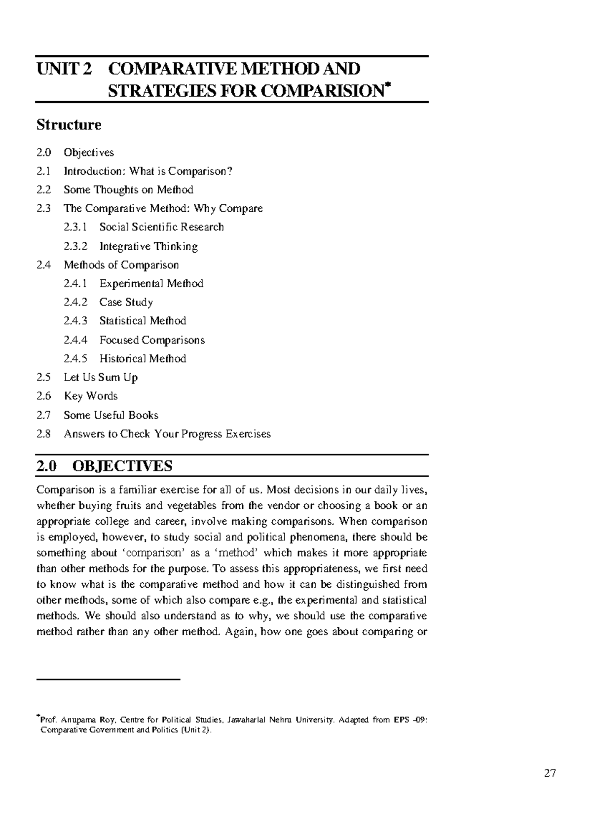 Comparative Methods and Strategies for Comparison - Unit 2 Notes - Studocu