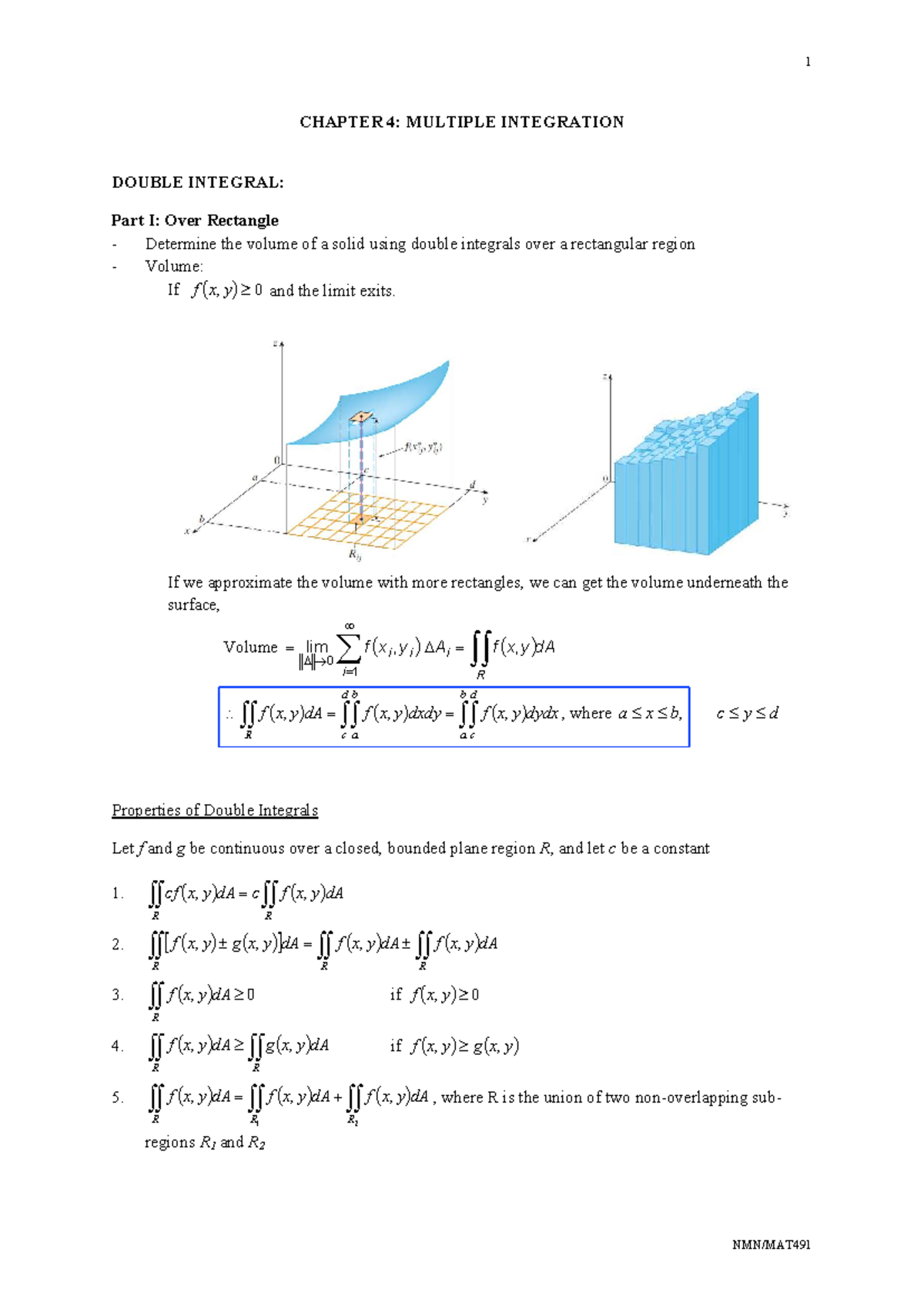 MAT491 Chapter 4: Multiple Integration & Double Integrals Overview ...