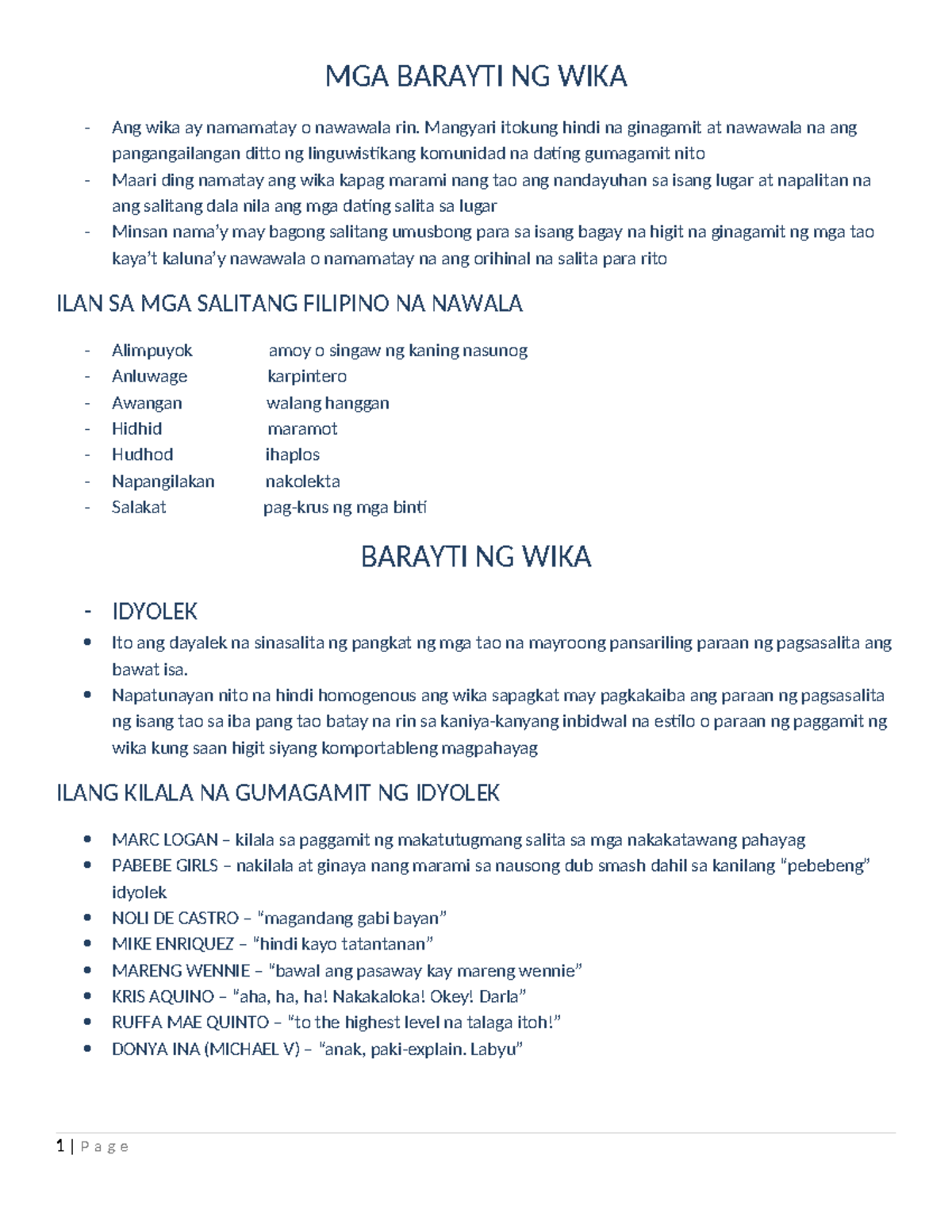 MGA BARAYTI NG WIKA - ABM Reviewer Notes - Studocu