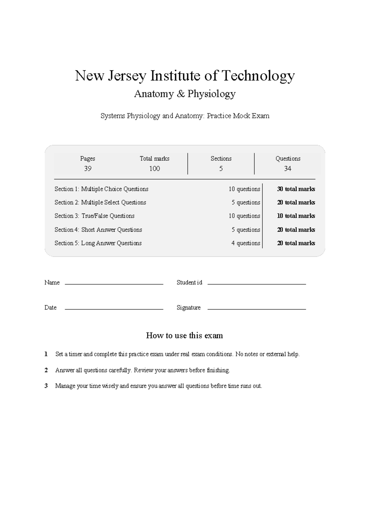 R120 142 Anatomy & Physiology: Practice Mock Exam 2026 - Studocu