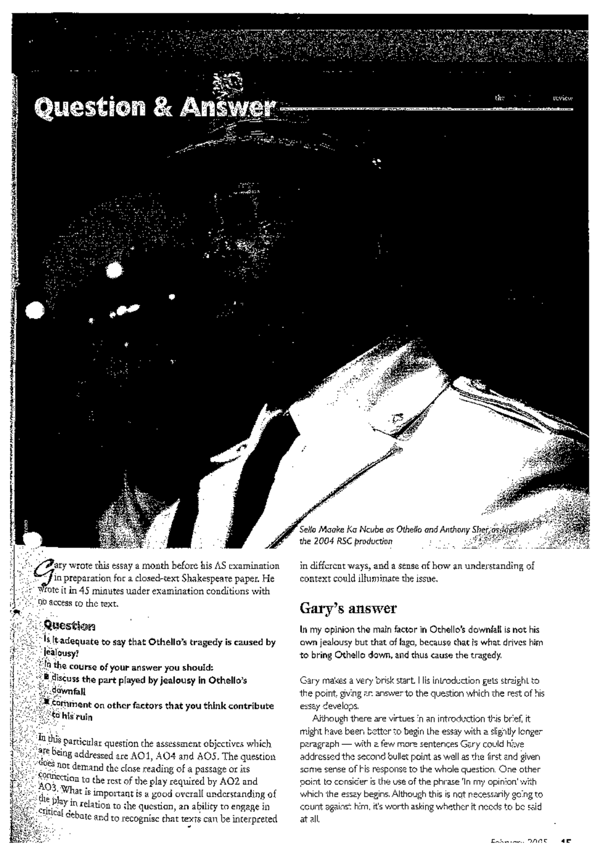Othello Q&A Analysis: Jealousy in Gary's AS Essay Response - Studocu