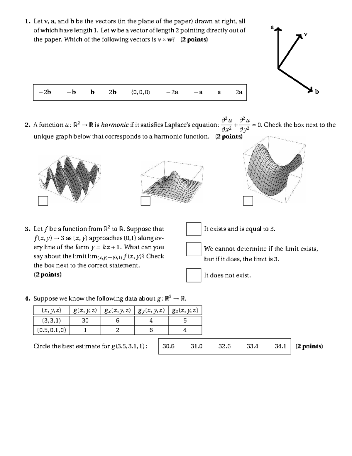 Final practice 4 for calculus: vector fields and harmonic functions ...