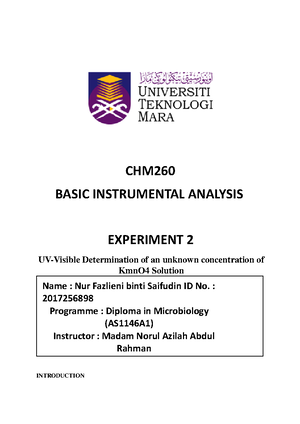 Lab Manual CHM260 - Basic INSTRUMENTAL ANALYSIS LABORATORY EXPERIMENTS ...