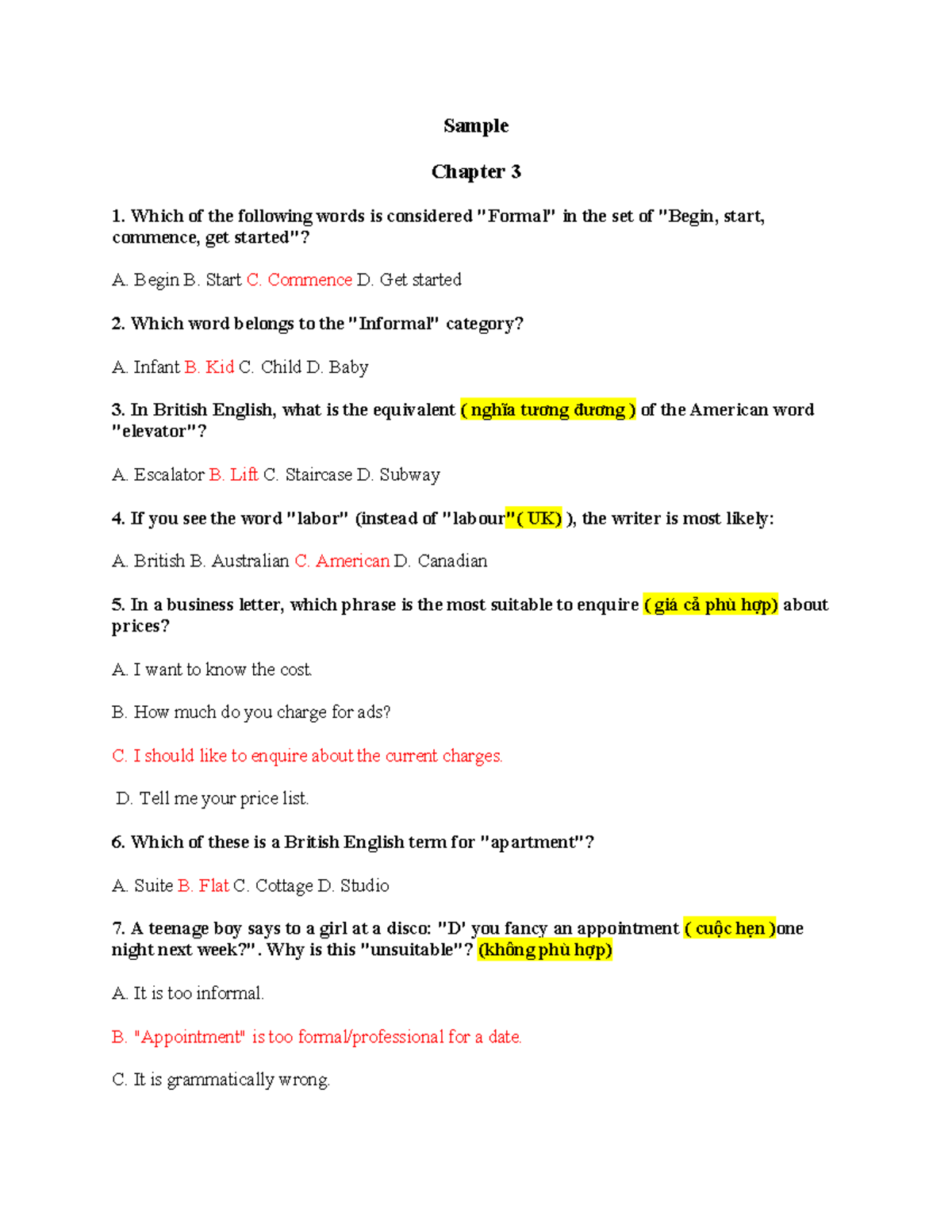Sample Chapter 3: Vocabulary and Grammar Quiz (Bt TVNN) - Studocu