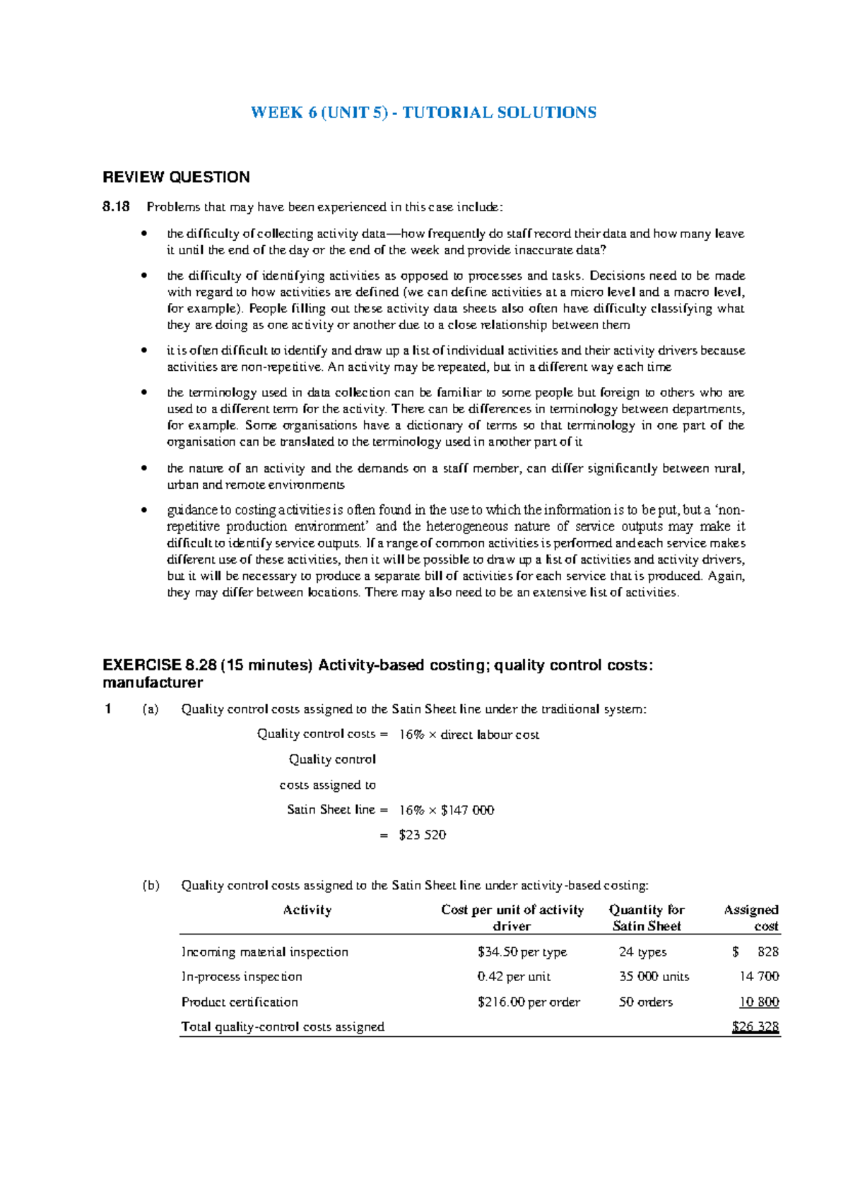 Week 6 Tutorial Solutions - WEEK 6 (UNIT 5) - TUTORIAL SOLUTIONS REVIEW ...