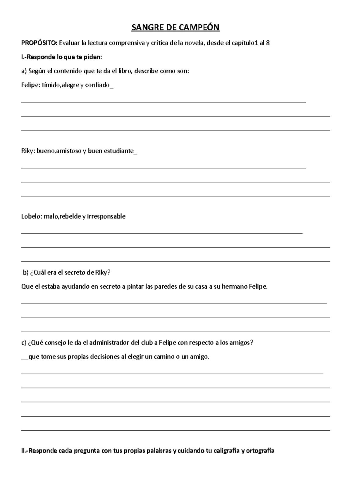 Sangre DE Campeón - SANGRE DE CAMPEÓN PROPÓSITO: Evaluar la lectura ...